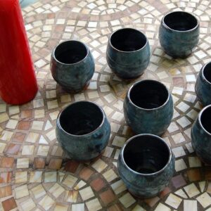 Hand Thrown Pottery Stemless Wine Glass in Slate Blue Handmade in North Carolina