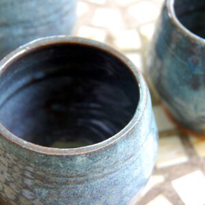 Hand Thrown Pottery Stemless Wine Glass in Slate Blue Handmade in North Carolina