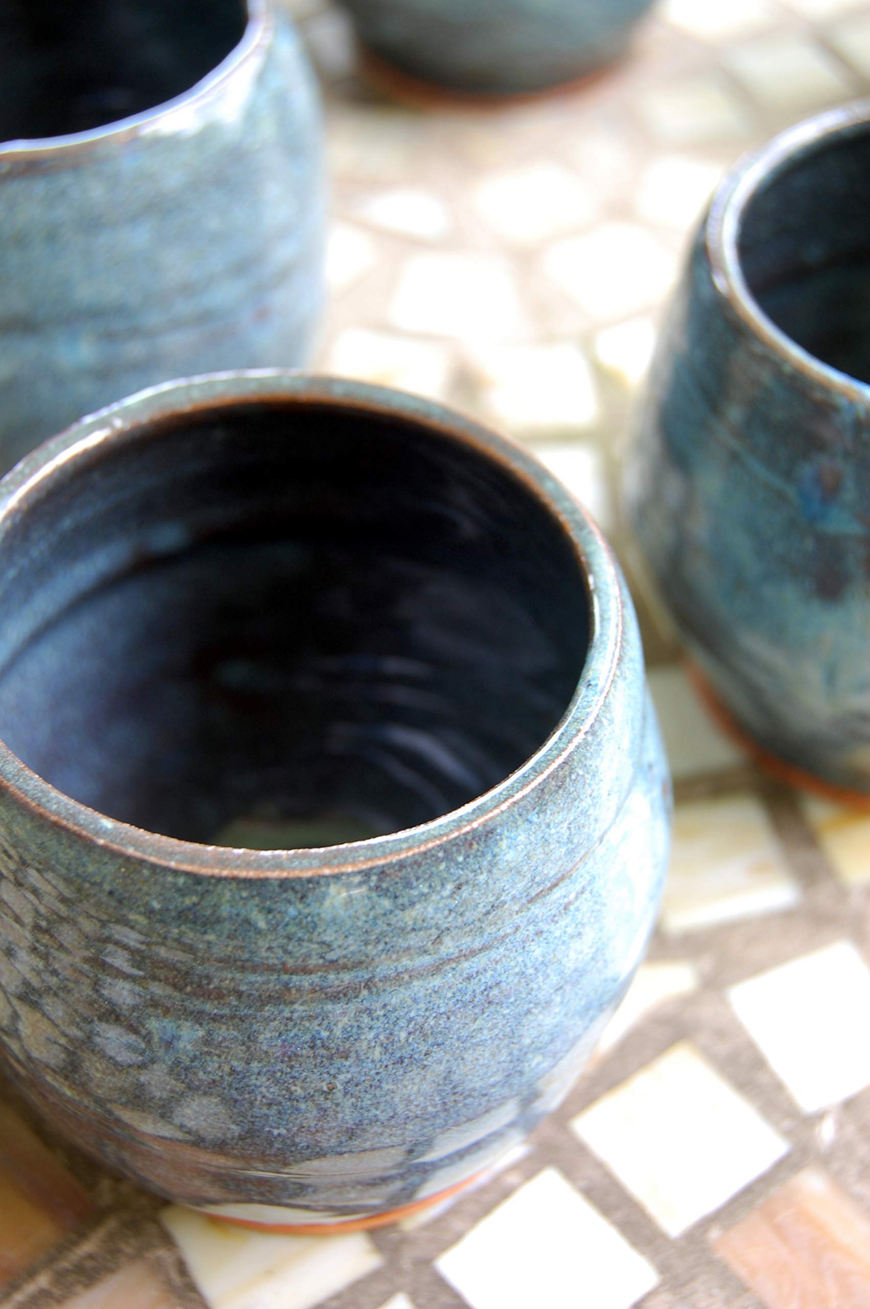 Hand Thrown Pottery Stemless Wine Glass in Slate Blue Handmade in North Carolina