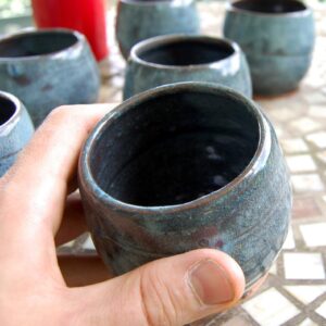 Hand Thrown Pottery Stemless Wine Glass in Slate Blue Handmade in North Carolina