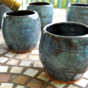 Hand Thrown Pottery Stemless Wine Glass in Slate Blue Handmade in North Carolina