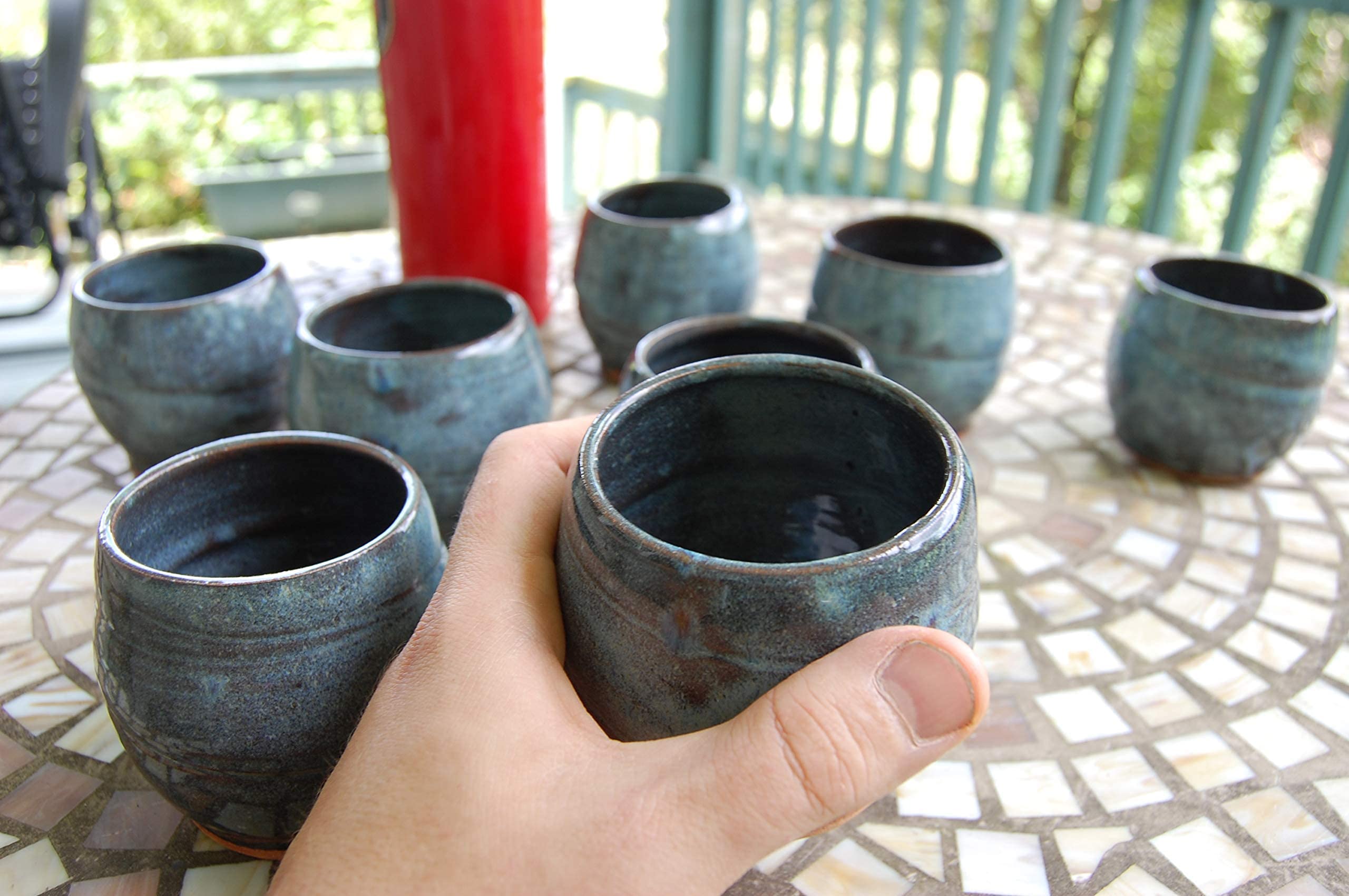 Hand Thrown Pottery Stemless Wine Glass in Slate Blue Handmade in North Carolina