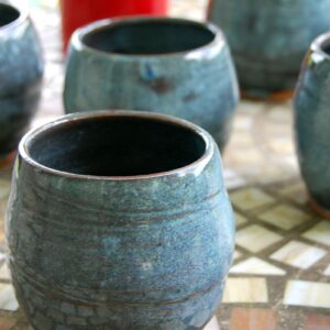 Hand Thrown Pottery Stemless Wine Glass in Slate Blue Handmade in North Carolina