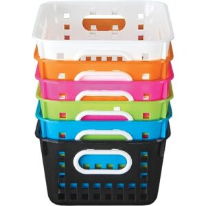 Really Good Stuff - 164316 Plastic Storage Baskets for Classroom or Home Use – Stackable Mesh Plastic Baskets with Grip Handles – Bright Neon Colors – 11" x 7.5" (Set of 6)