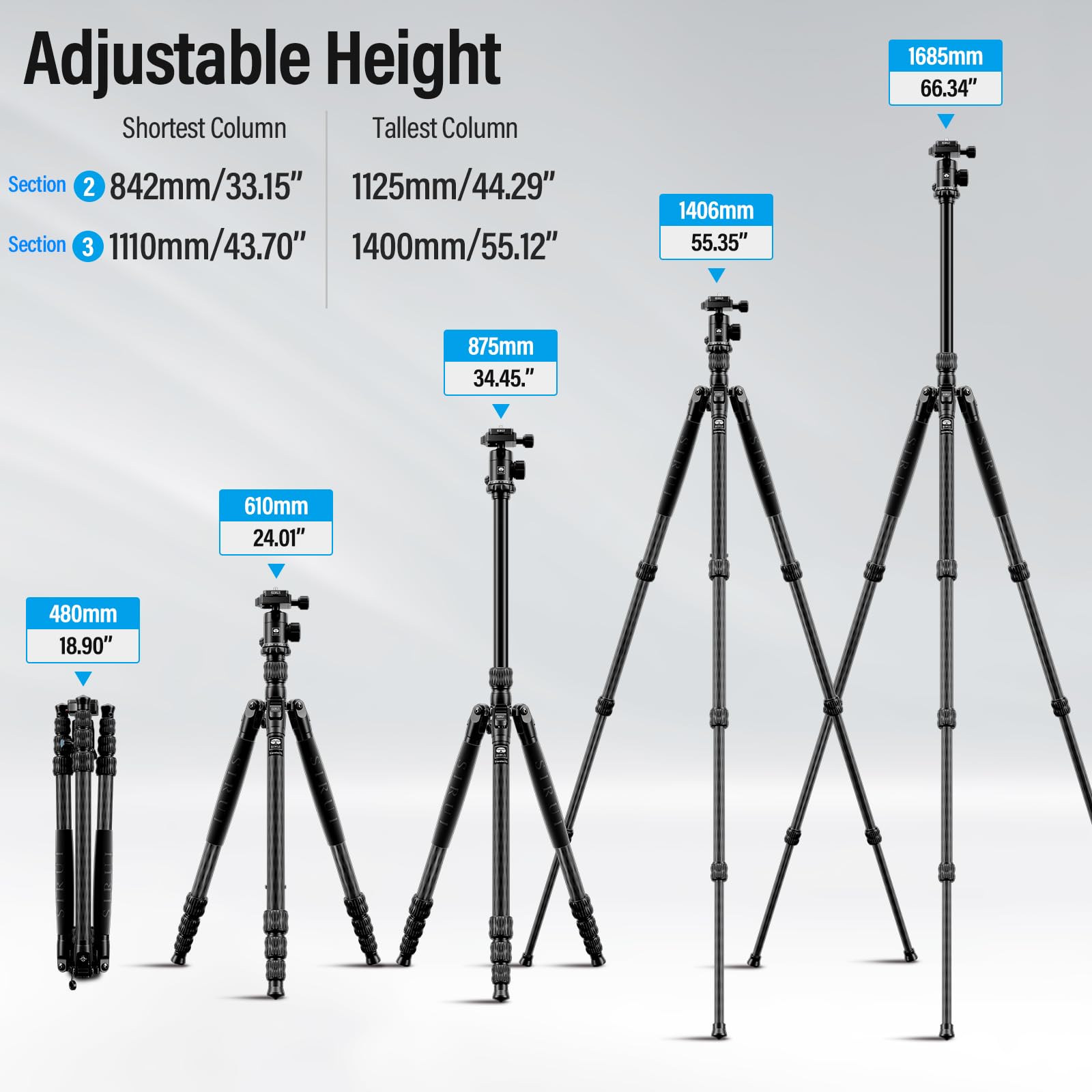 SIRUI Traveler 7C Camera Tripod 65.55 inches Carbon Fiber Arca Tripod with E-10 360° Panorama Ball Head and Arca Swiss Quick Release Plate Load Capacity Up to 17.6lbs, Convertible to Monopod