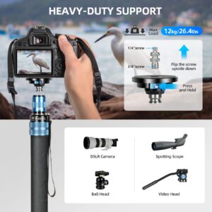 SIRUI P-424FL Monopod for Cameras, 75" Carbon Fiber Monopod with Feet, Portable Lightweight Monopod, Max Load 26lbs/12kg, 4 Sections, 360° Panorama, Modular 3 in 1, Quick Release Plate