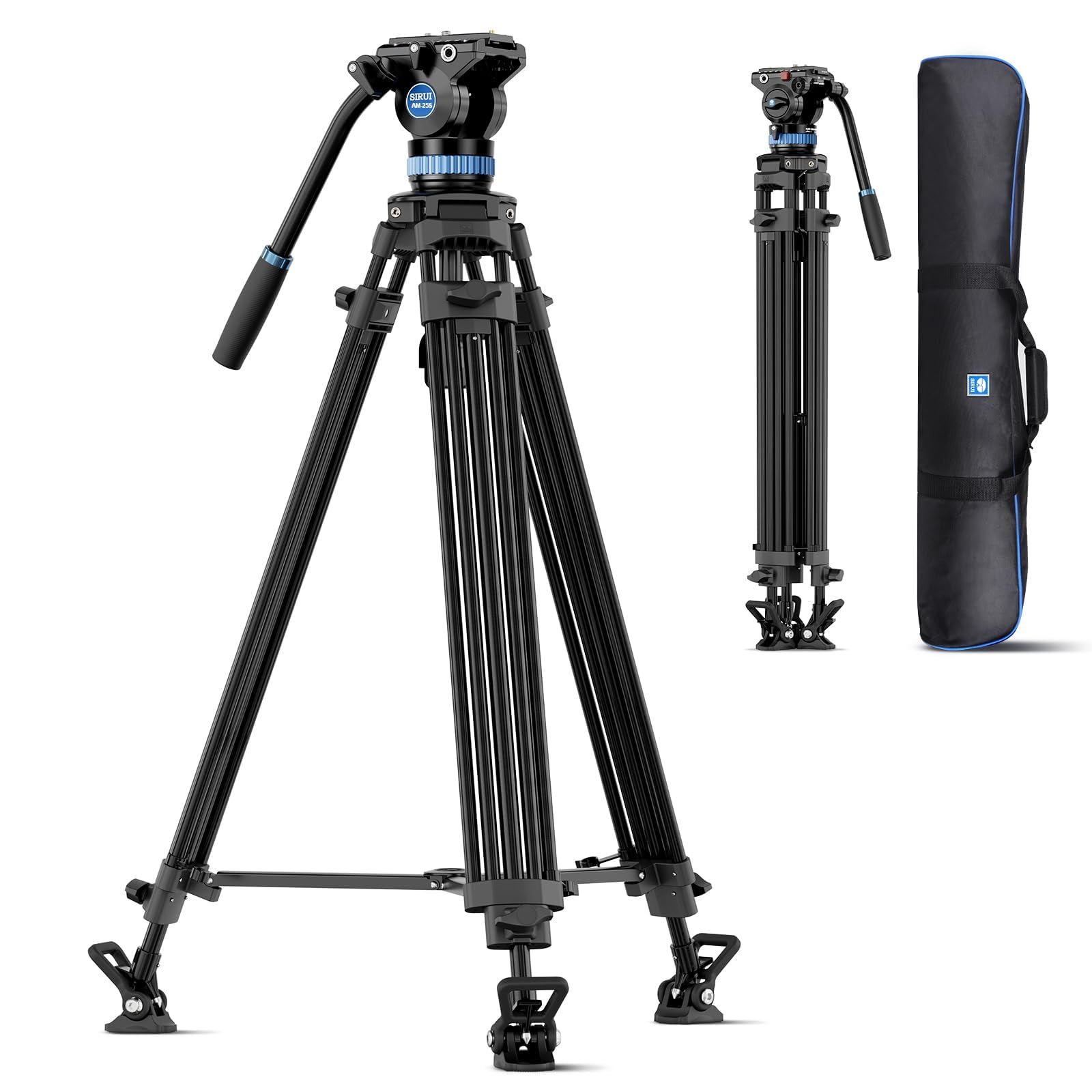 SIRUI AM-25S Video Tripod, 74.8" Professional Heavy Duty Tripod with Adjustable Damping Fluid Head for DSLR, Camcorder, Cameras, 360° Pan & +90°/-75° Tilt, Quick Release Plate, Max Load 22.0lb