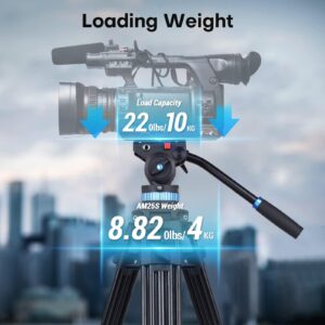 SIRUI AM-25S Video Tripod, 74.8" Professional Heavy Duty Tripod with Adjustable Damping Fluid Head for DSLR, Camcorder, Cameras, 360° Pan & +90°/-75° Tilt, Quick Release Plate, Max Load 22.0lb