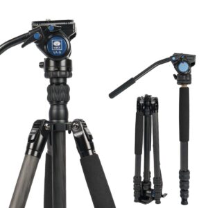 sirui carbon fiber camera tripod monopod with va-5 fluid pan head, 62.6″heavy duty tripod kit for dsrl, binocular, spotting scope, quick release plate, 1/4" 3/8" screws, payload 6.6lbs -traveler vc