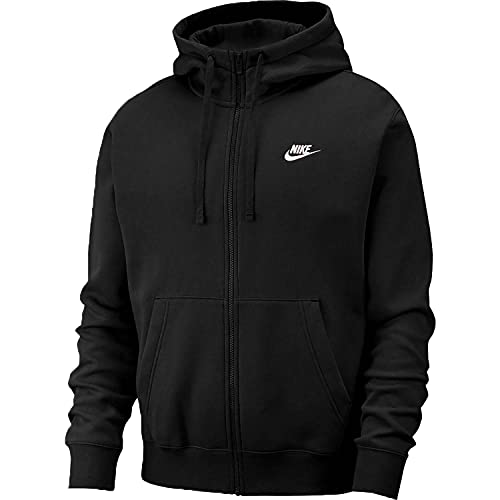 Nike Men's Sportswear Club Fleece Full Zip Hoodie, Fleece Zip-Up Hoodie Men, Black/Black/White, XL-T