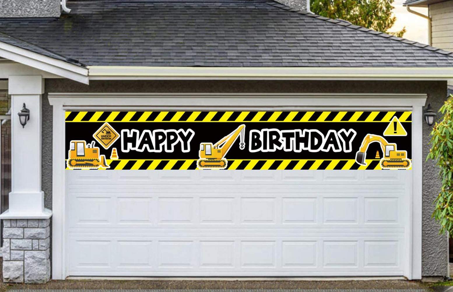 Large Construction Vehicle Happy Birthday Banner Baby Boy Toddler Kids Construction Theme Birthday Party Decoration Supplies Construction Bday party Backdrop Background Outdoor Indoor (9.8 x 1.6 feet)