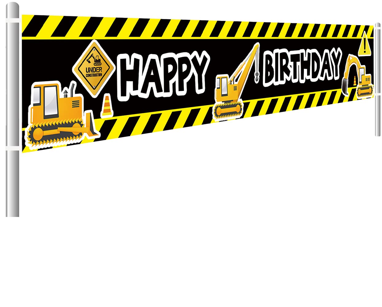 Large Construction Vehicle Happy Birthday Banner Baby Boy Toddler Kids Construction Theme Birthday Party Decoration Supplies Construction Bday party Backdrop Background Outdoor Indoor (9.8 x 1.6 feet)