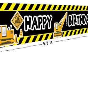 Large Construction Vehicle Happy Birthday Banner Baby Boy Toddler Kids Construction Theme Birthday Party Decoration Supplies Construction Bday party Backdrop Background Outdoor Indoor (9.8 x 1.6 feet)