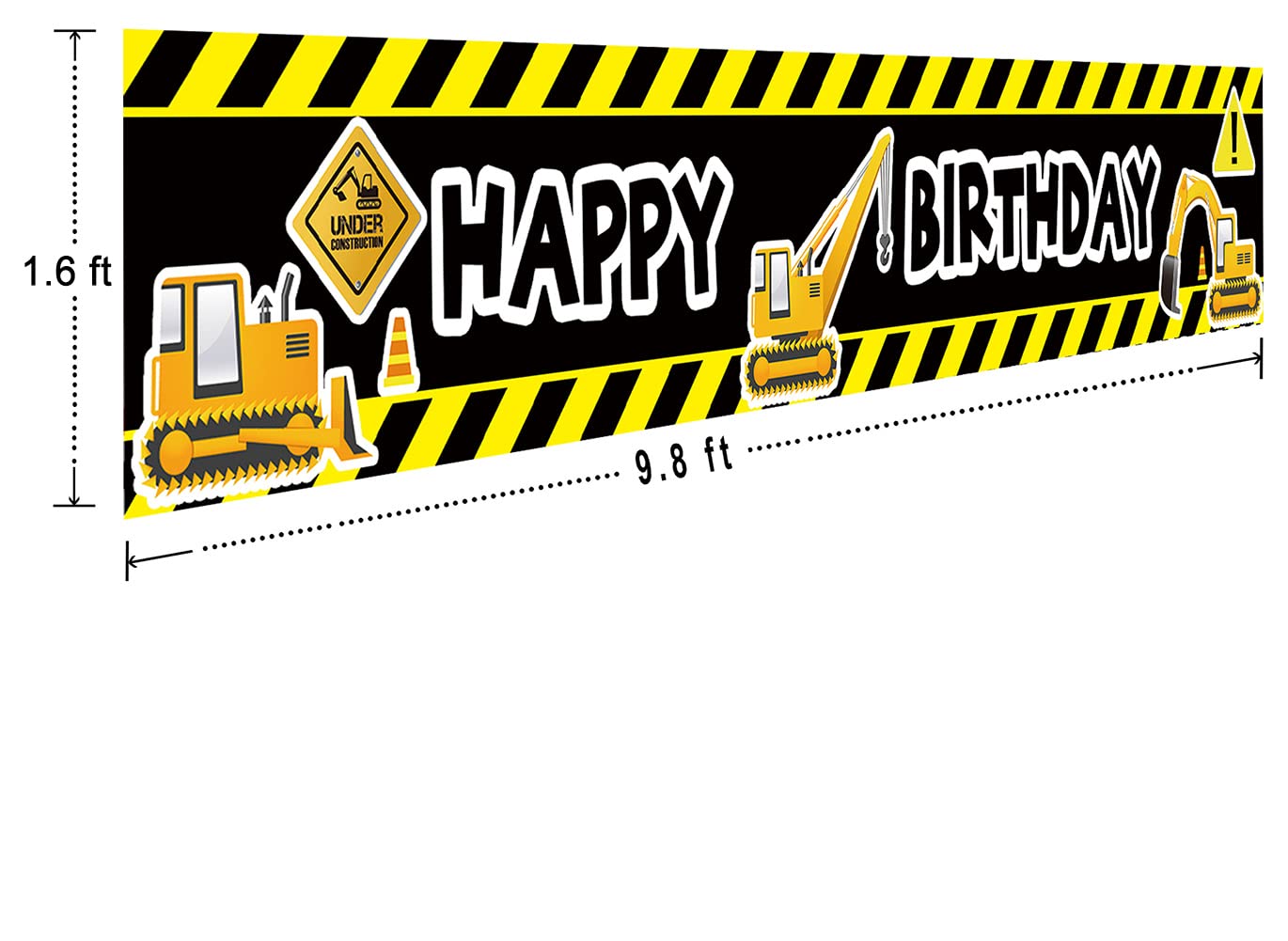 Large Construction Vehicle Happy Birthday Banner Baby Boy Toddler Kids Construction Theme Birthday Party Decoration Supplies Construction Bday party Backdrop Background Outdoor Indoor (9.8 x 1.6 feet)