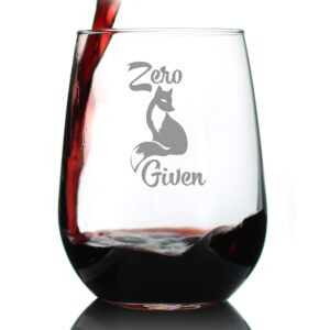 zero fox given – cute funny stemless wine glass, large 17 ounce, etched sayings, gift box