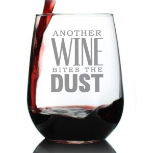 bites the dust – cute funny stemless wine glass, large glasses, etched sayings, gift box