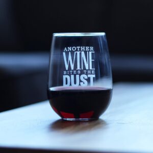 Bites the Dust – Cute Funny Stemless Wine Glass, Large Glasses, Etched Sayings, Gift Box