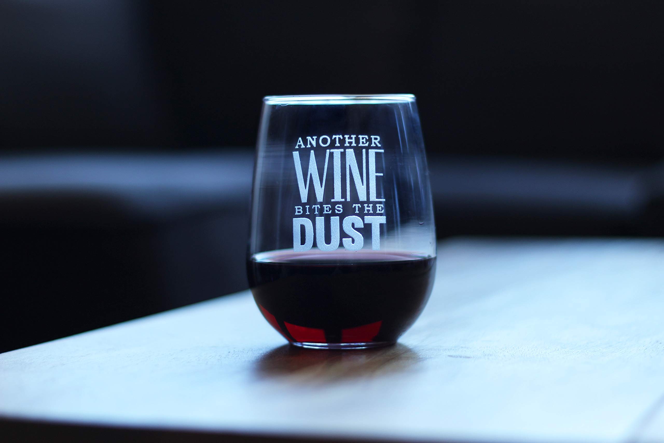 Bites the Dust – Cute Funny Stemless Wine Glass, Large Glasses, Etched Sayings, Gift Box