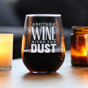 Bites the Dust – Cute Funny Stemless Wine Glass, Large Glasses, Etched Sayings, Gift Box