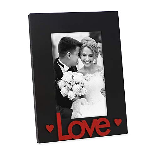 Isaac Jacobs Black & Red Wood Sentiments “Love” Picture Frame, 4x6 inch, Photo Gift for Loved Ones, Family, Display on Tabletop, Desk (Black/Red, 4x6)