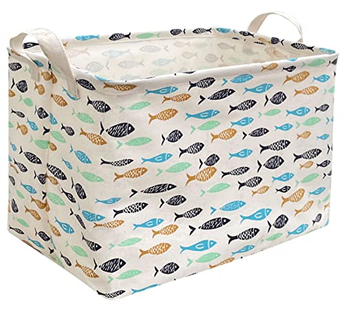 Essme Rectangular Fabric Storage Box,Collapsible Storage Basket Bins Organizer with Handles for Kids Room,Shelf Basket,Toy Organizer(Fish)