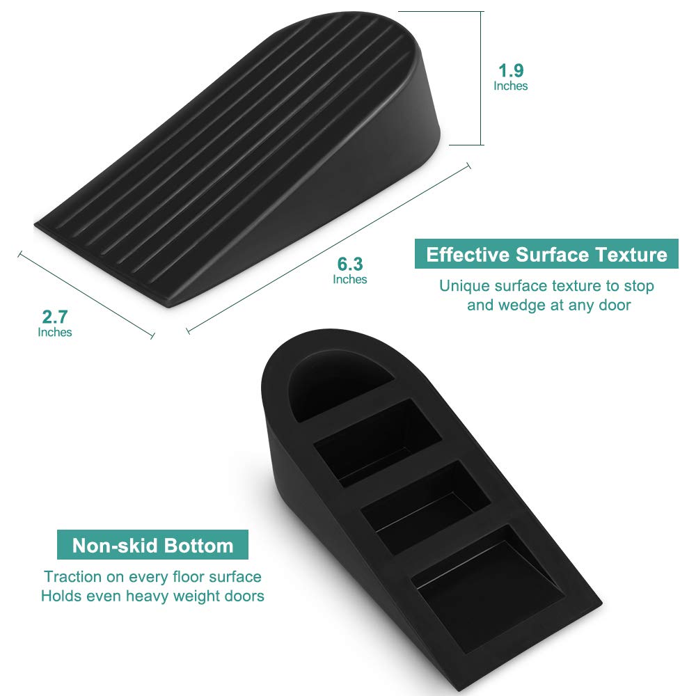 Door Stops Rubber,Door Stopper Security 2 Pack,Big Door Stops for School&Garage Heavy Metal Doors,Height Up to 1.9Inches,Safe for All Floors,Hold Doors with Gaps 0.35 to 1.9 Inches (Black)