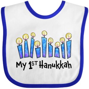 inktastic my first hanukkah with lit candles baby bib white and royal 33504