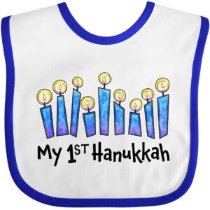 inktastic My First Hanukkah with Lit Candles Baby Bib White and Royal 33504