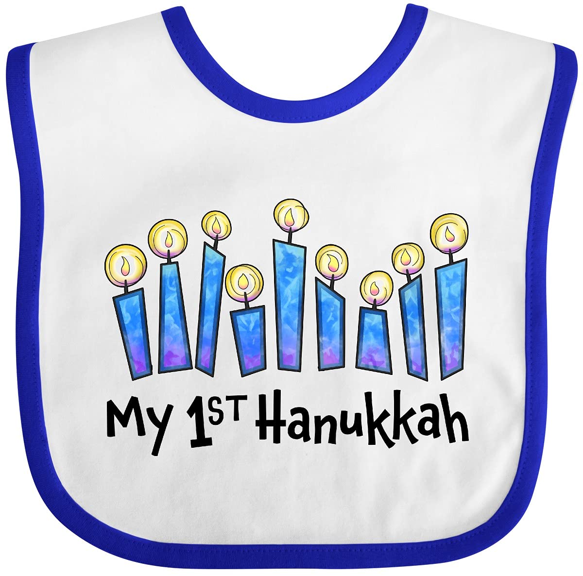 inktastic My First Hanukkah with Lit Candles Baby Bib White and Royal 33504