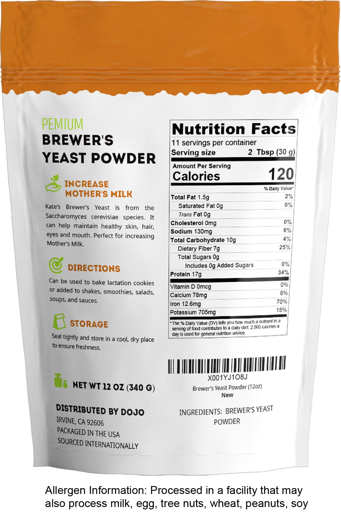 Brewers Yeast Powder for Lactation to Boost Mother's Milk - Kate Naturals. Brewer's Yeast Powder for Lactation Cookies. Gluten Free & Non-GMO Lactation Supplement. Edible for Dogs & Ducks (12oz)