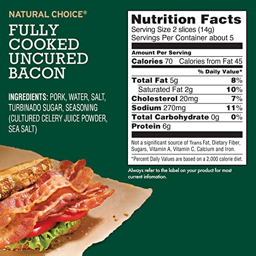 Hormel Natural Choice Fully Cooked Uncured Bacon, 2.5 Oz