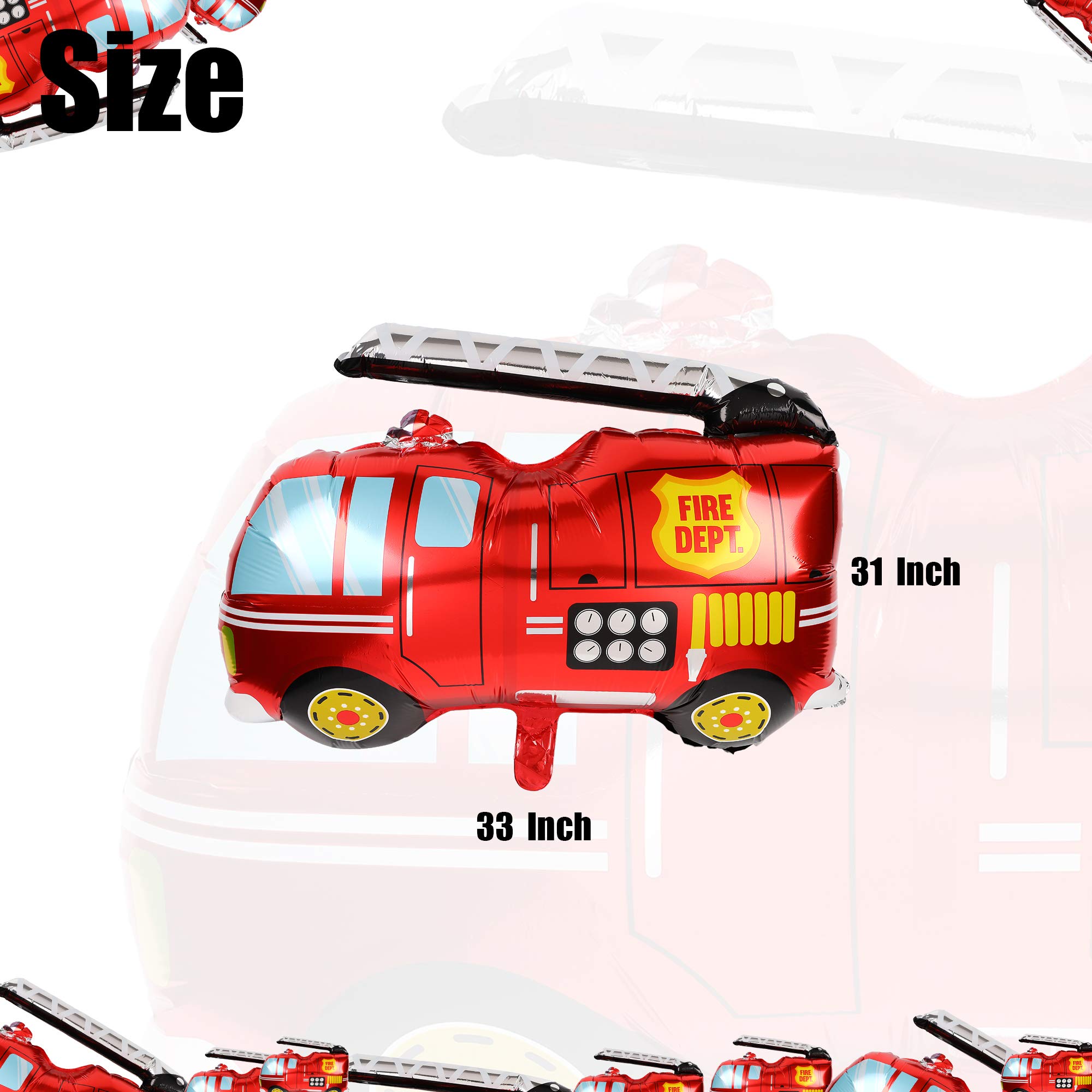 2 Pcs Jumbo Fire Truck Foil Mylar Balloon Helium Large Birthday Party Decorations Supplies Red