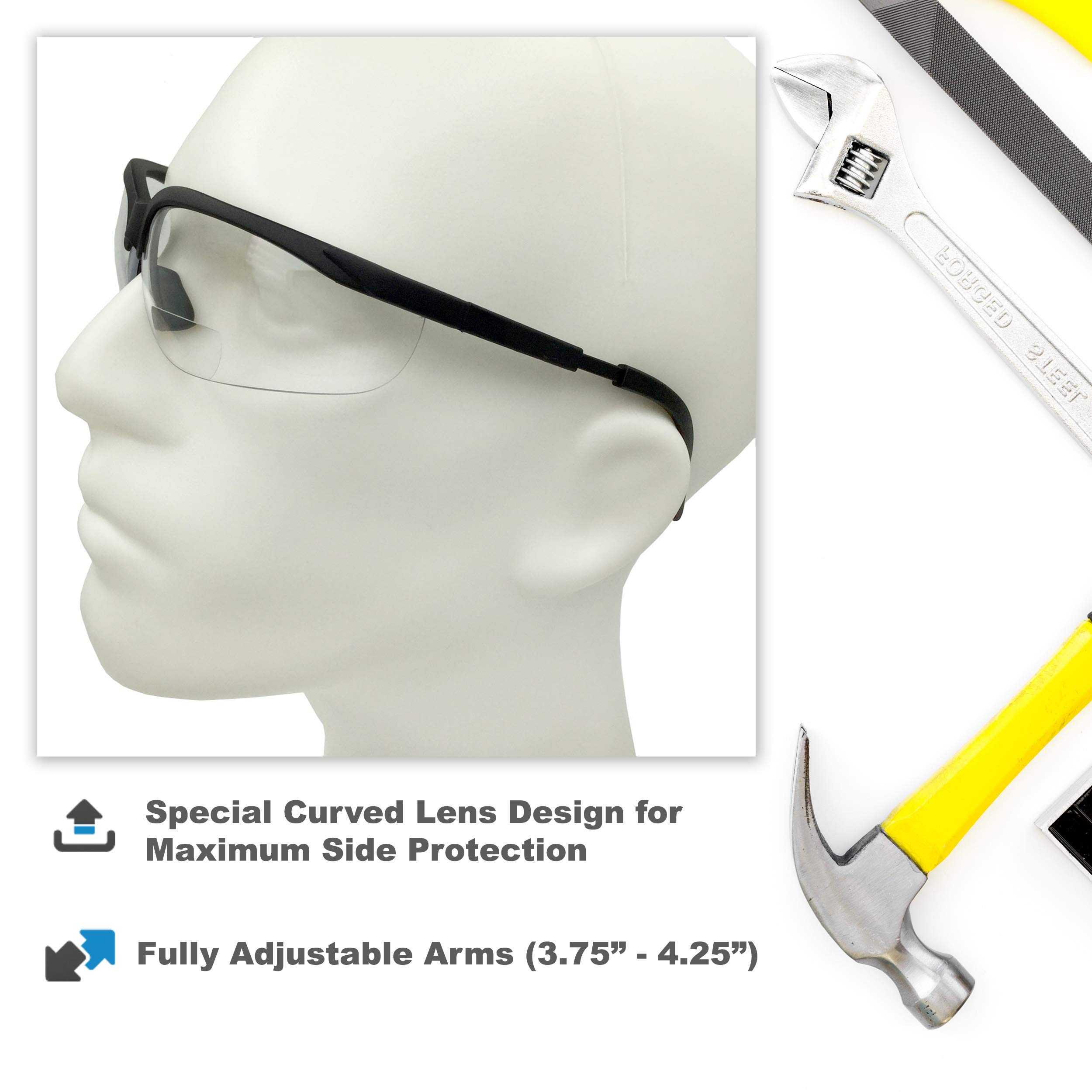 grinderPUNCH 3 Pairs Combo Bifocal Safety Reading Glasses - Assorted Colors Clear Black Yellow Lens - With Side Cover (Diopter +2.50)