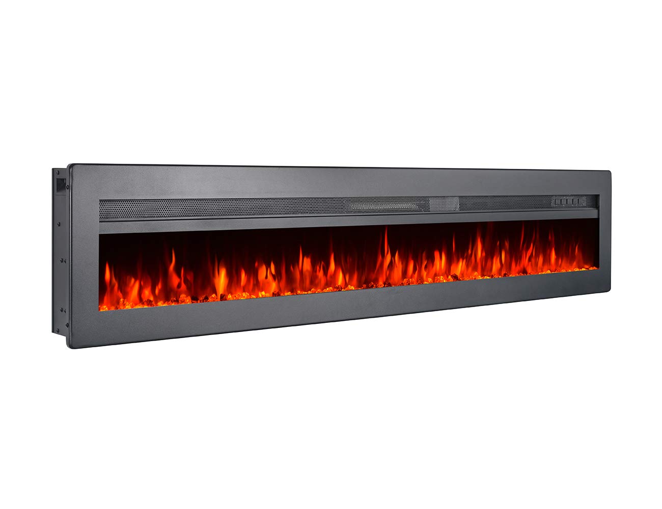 GMHome 60 Inches Wall Recessed Electric Fireplace 9 Changeable Color Realistic Crystal Stone Flame Heater, with Remote, 1500W, Metal Panel - Black