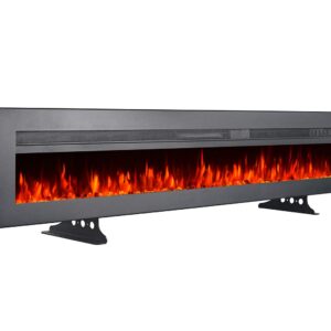 GMHome 60 Inches Wall Recessed Electric Fireplace 9 Changeable Color Realistic Crystal Stone Flame Heater, with Remote, 1500W, Metal Panel - Black