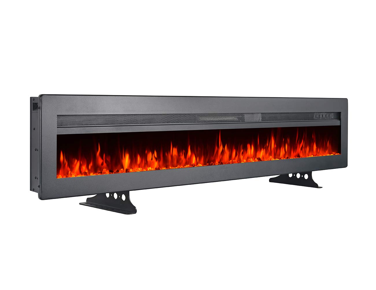 GMHome 60 Inches Wall Recessed Electric Fireplace 9 Changeable Color Realistic Crystal Stone Flame Heater, with Remote, 1500W, Metal Panel - Black