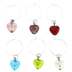 glassofvenice murano glass heart wine glass charms set of 6