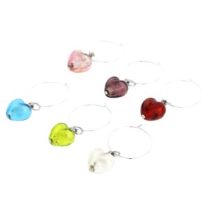 GlassOfVenice Murano Glass Heart Wine Glass Charms Set of 6