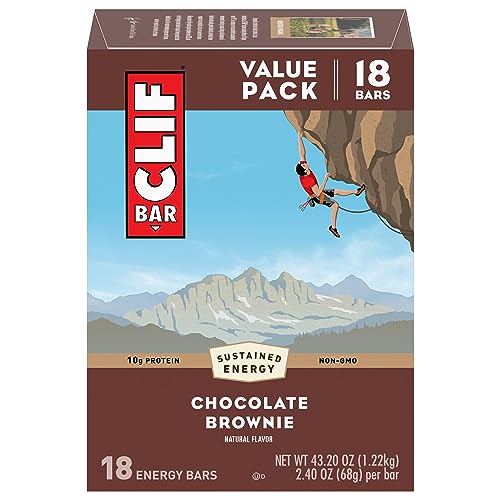 Clif Bar - Chocolate Brownie Flavor - Made with Organic Oats - 10g Protein - Non-GMO - Plant Based - Energy Bars - 2.4 oz. (18 Pack)