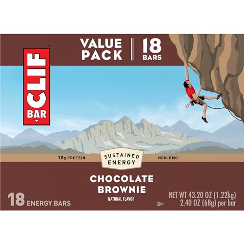 Clif Bar - Chocolate Brownie Flavor - Made with Organic Oats - 10g Protein - Non-GMO - Plant Based - Energy Bars - 2.4 oz. (18 Pack)