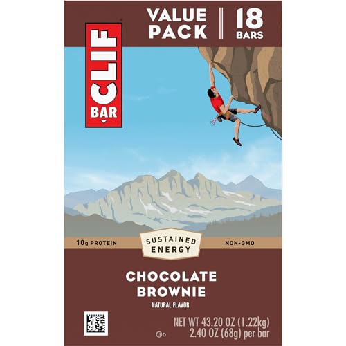 Clif Bar - Chocolate Brownie Flavor - Made with Organic Oats - 10g Protein - Non-GMO - Plant Based - Energy Bars - 2.4 oz. (18 Pack)