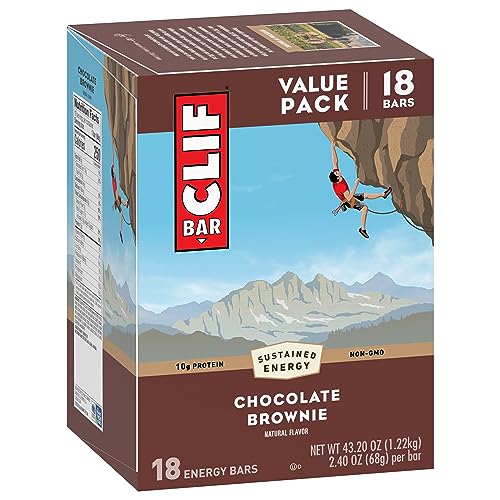 Clif Bar - Chocolate Brownie Flavor - Made with Organic Oats - 10g Protein - Non-GMO - Plant Based - Energy Bars - 2.4 oz. (18 Pack)