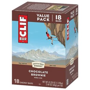 Clif Bar - Chocolate Brownie Flavor - Made with Organic Oats - 10g Protein - Non-GMO - Plant Based - Energy Bars - 2.4 oz. (18 Pack)