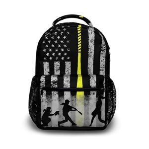 casual backpack softball flag print school bag travel backpacks