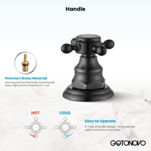 gotonovo 3-Hole Widespread Bathroom Faucet Double Cross Handle Mixer Tap for Bathroom Sink Deck Mount Hot Cold Water Matching Pop Up Drain with Overflow Oil Rubbed Bronze Victorian Spout