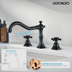 gotonovo 3-Hole Widespread Bathroom Faucet Double Cross Handle Mixer Tap for Bathroom Sink Deck Mount Hot Cold Water Matching Pop Up Drain with Overflow Oil Rubbed Bronze Victorian Spout