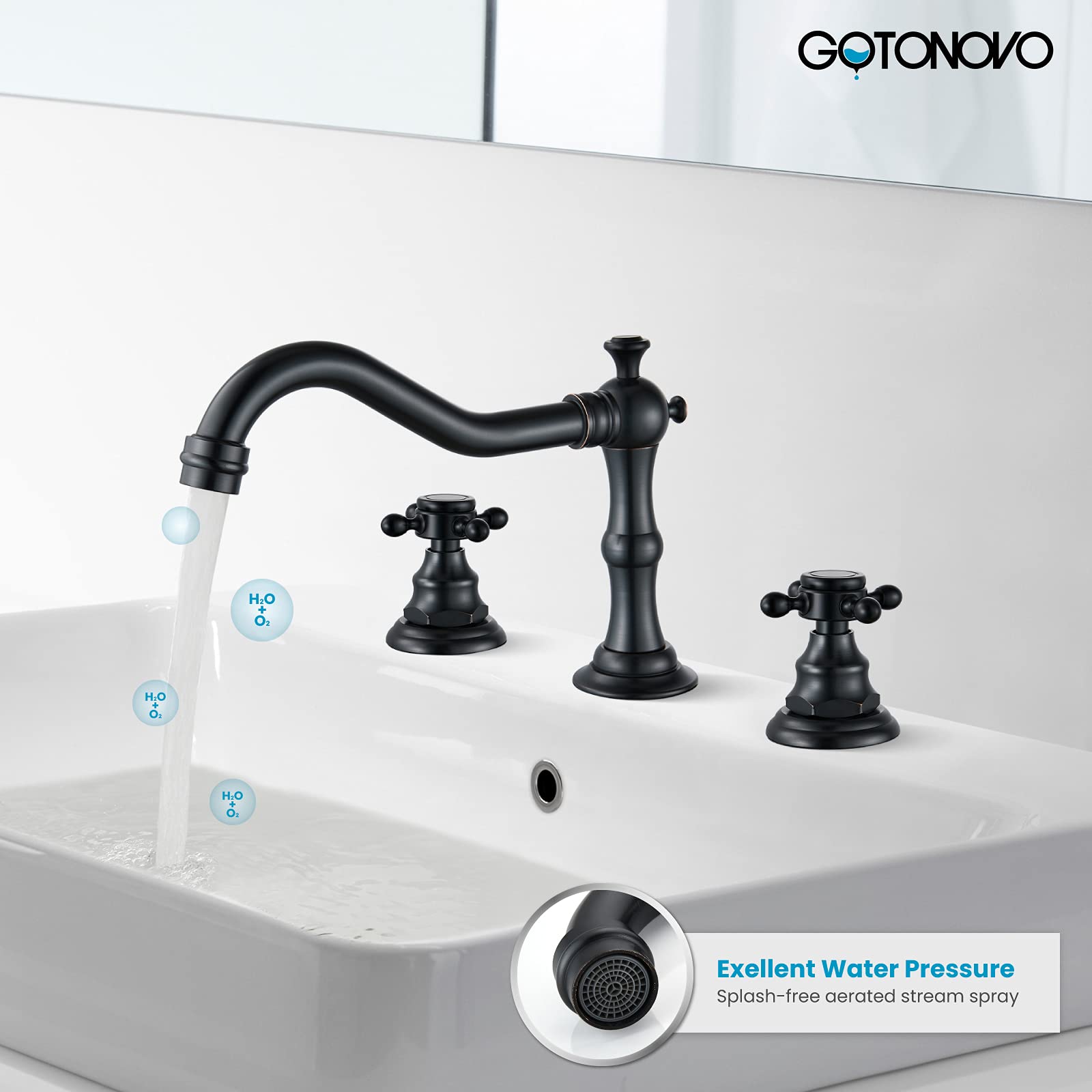 gotonovo 3-Hole Widespread Bathroom Faucet Double Cross Handle Mixer Tap for Bathroom Sink Deck Mount Hot Cold Water Matching Pop Up Drain with Overflow Oil Rubbed Bronze Victorian Spout