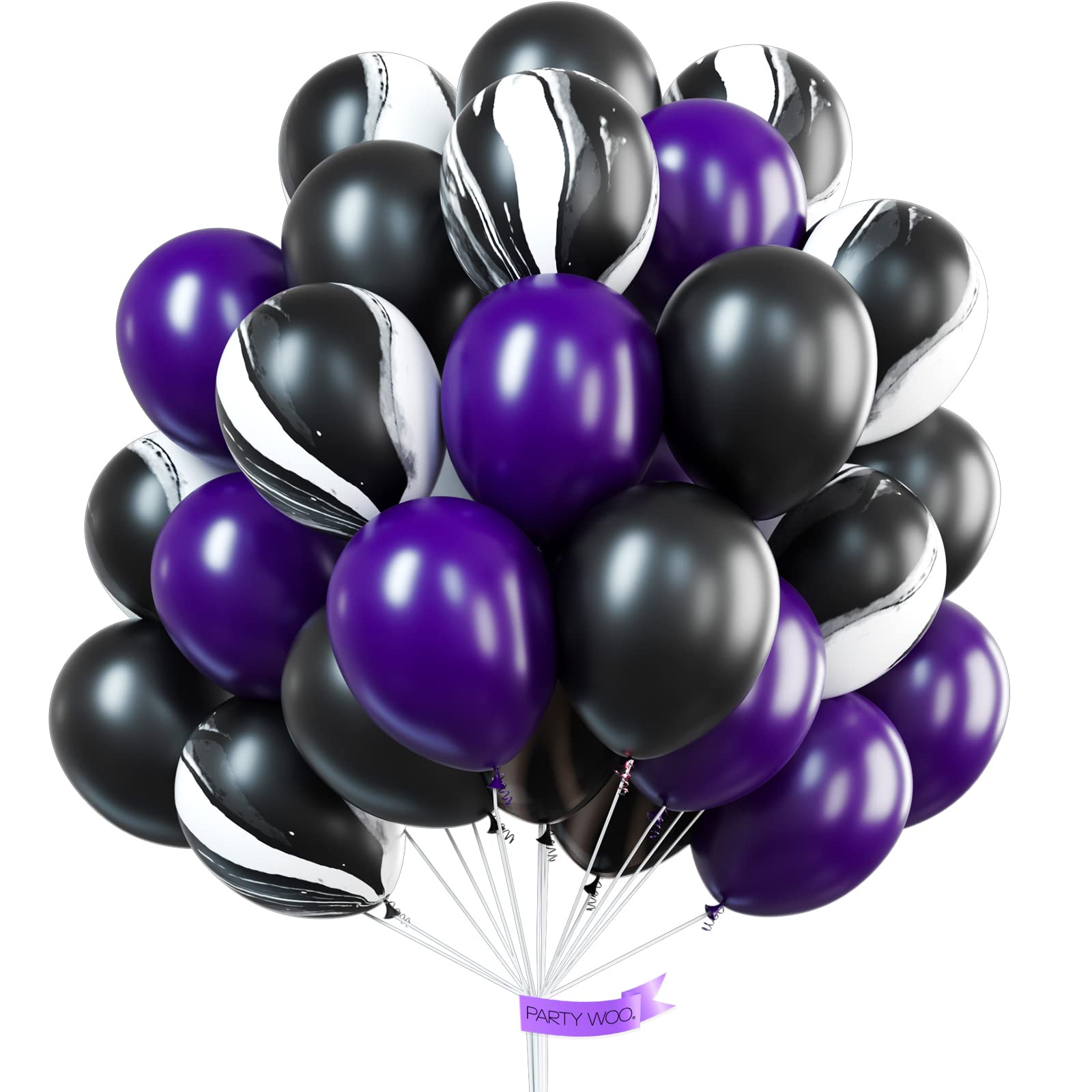 PartyWoo Black and Purple Balloons, 40 pcs 12 Inch Pearl Purple Balloons, Marble Balloons, Purple and Black Balloons, Royal Purple Balloons for Purple Party Decorations, Vampire Party, Vampirina Party