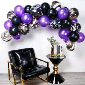 PartyWoo Black and Purple Balloons, 40 pcs 12 Inch Pearl Purple Balloons, Marble Balloons, Purple and Black Balloons, Royal Purple Balloons for Purple Party Decorations, Vampire Party, Vampirina Party