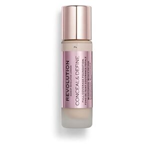 makeup revolution conceal & define foundation, cream foundation makeup, full coverage, for light skin tones, vegan & cruelty-free, f4, 23ml